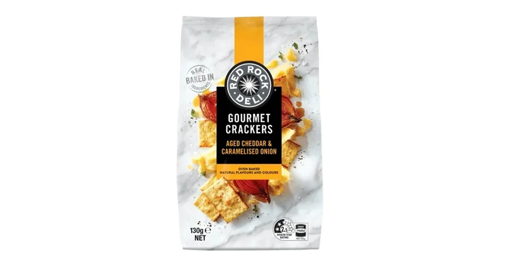 Red Rock Deli Aged Cheddar and Caramelised Onions Gourmet Crackers ...
