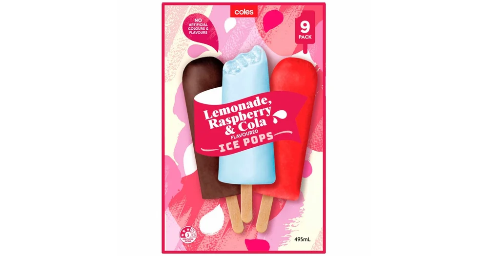 Coles Lemonade, Raspberry & Cola Ice Pops reviews | ProductReview.com.au