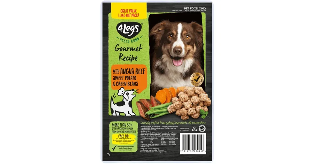 4Legs Natural Gourmet Recipe with Angus Beef, Sweet Potato and Green ...