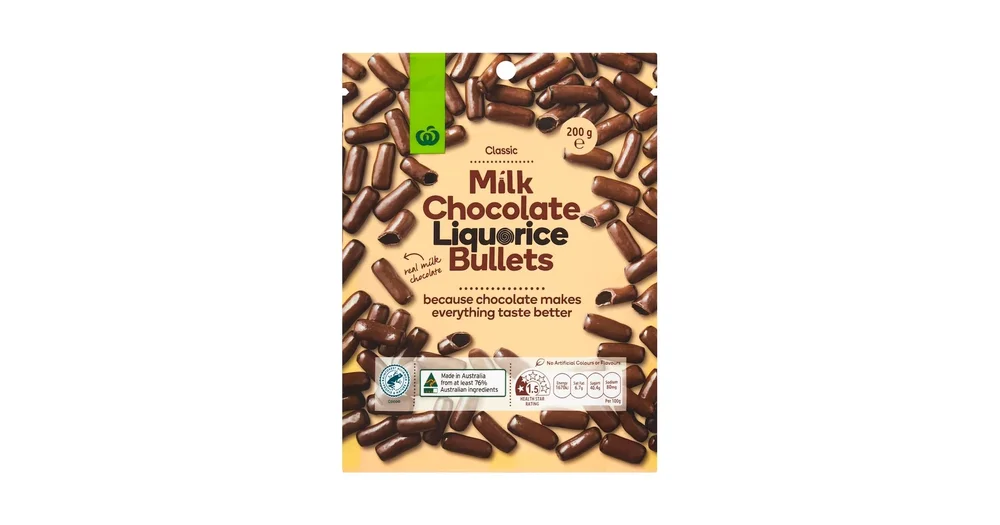 Woolworths Milk Chocolate Liquorice Bullets reviews | ProductReview.com.au