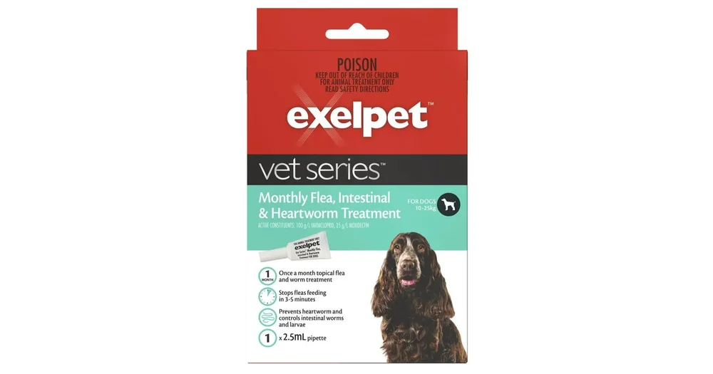 Exelpet Vet Series Monthly Flea, Intestinal & Heartworm Treatment For ...