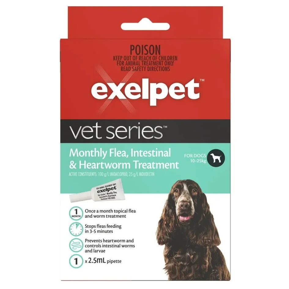 Exelpet Vet Series Monthly Flea, Intestinal & Heartworm Treatment For ...