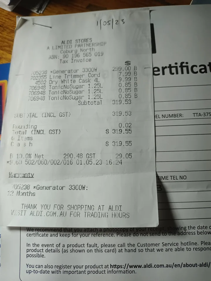 ALDI Ferrex 4-Stroke Inverter Generator 3300W (Mar 2021) reviews ...