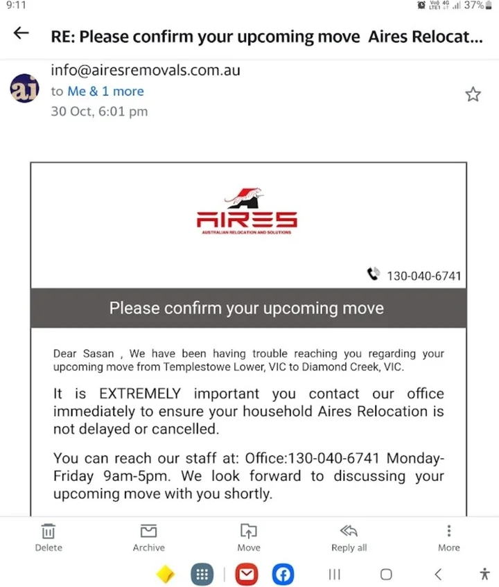 Aires Relocation reviews | ProductReview.com.au