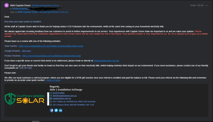 Captain Green Solar reviews | ProductReview.com.au