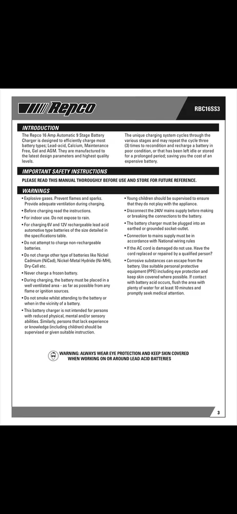 Repco Battery Charger 9 Stage RBC16SS3 reviews | ProductReview.com.au