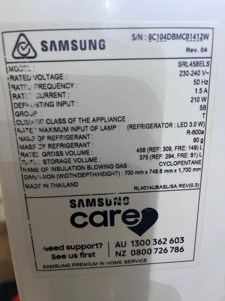 Samsung 458L Bottom Mount SRL457MW / SRL458ELS / SRL453DW Series ...