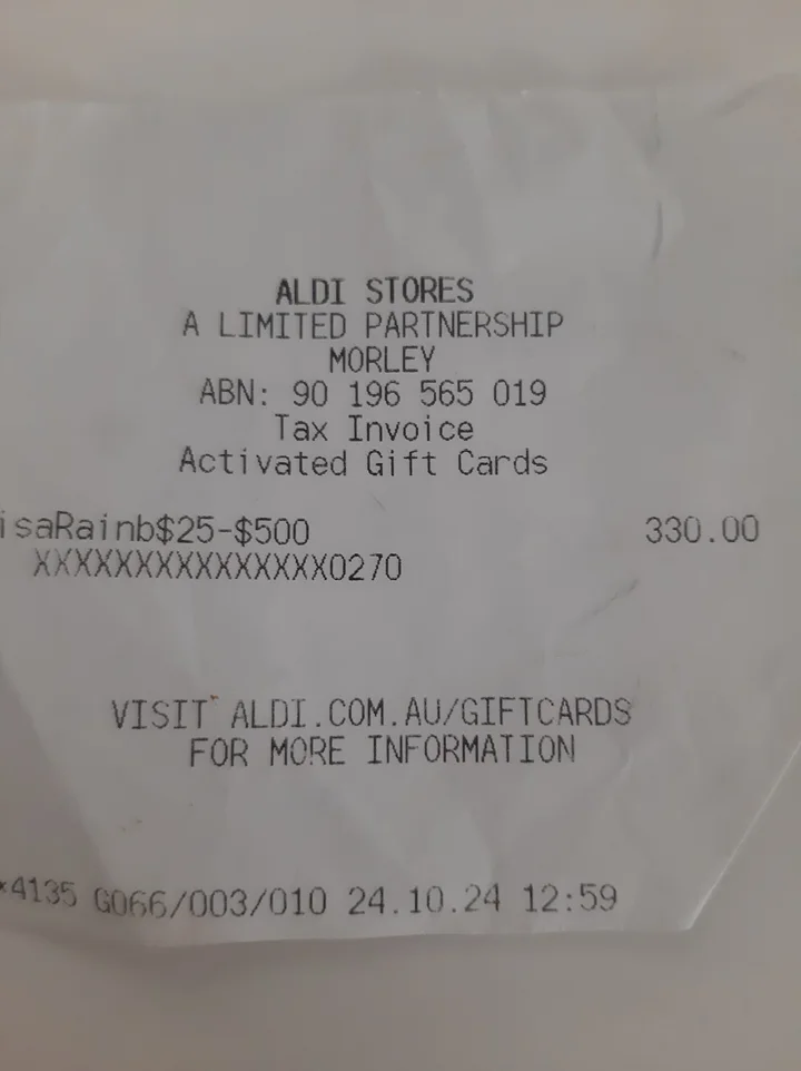 Activ Visa Prepaid Gift Card reviews | ProductReview.com.au